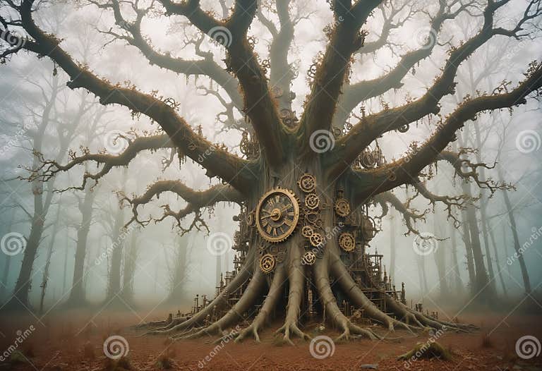 A Dazzling Ensemble of Mechanical Clockwork Trees Tower Stock ...