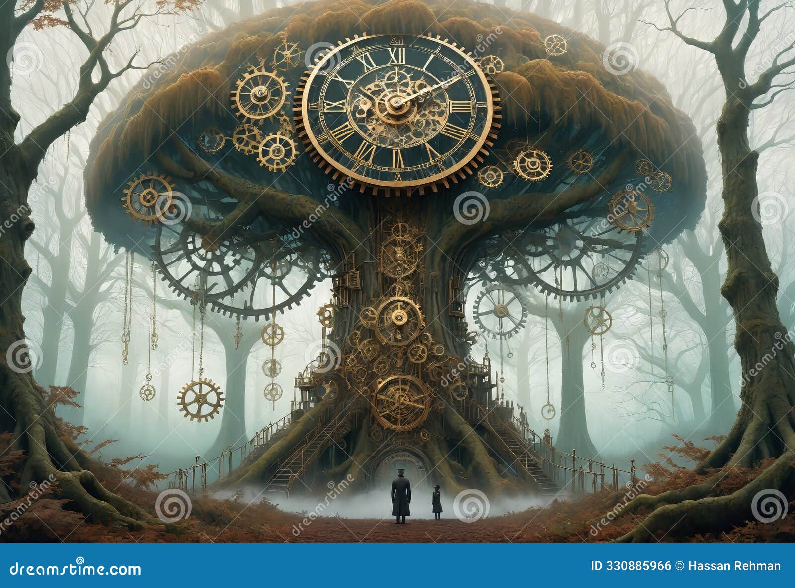 A Dazzling Ensemble of Mechanical Clockwork Trees Tower Stock ...