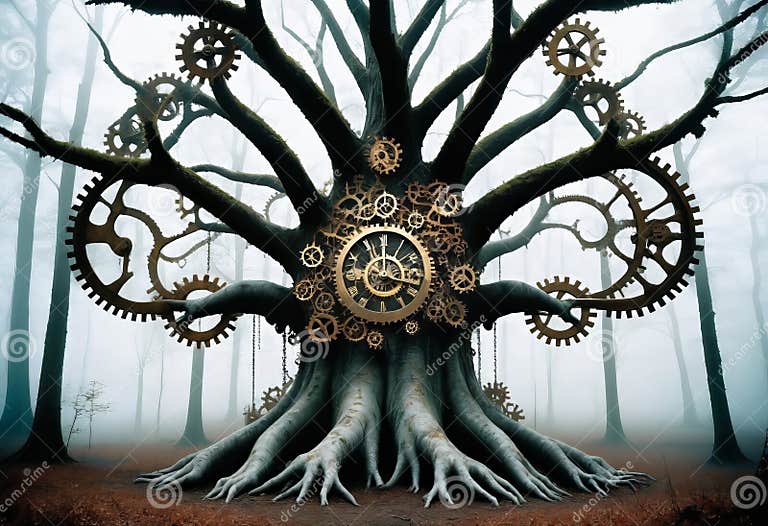A Dazzling Ensemble of Mechanical Clockwork Trees Tower Stock ...