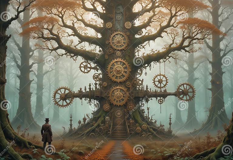 A Dazzling Ensemble of Mechanical Clockwork Trees Tower Stock ...