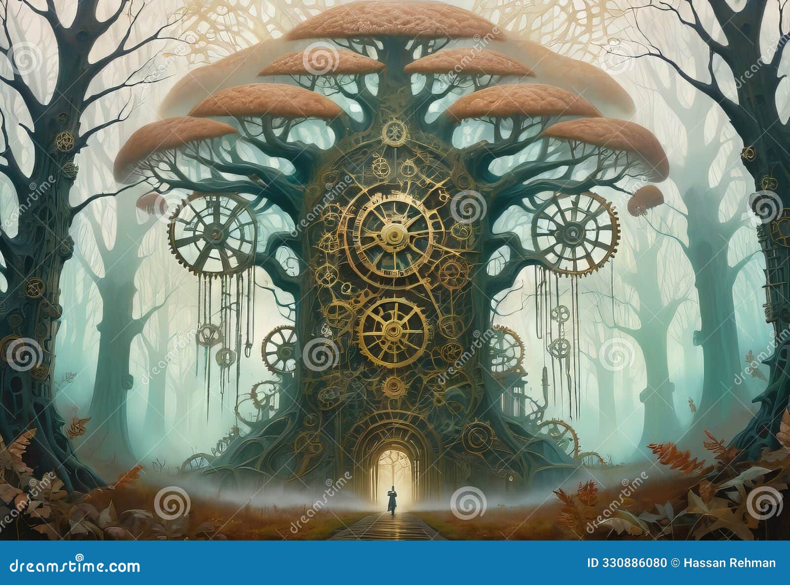 A Dazzling Ensemble Of Mechanical Clockwork Trees Tower Stock Photo ...