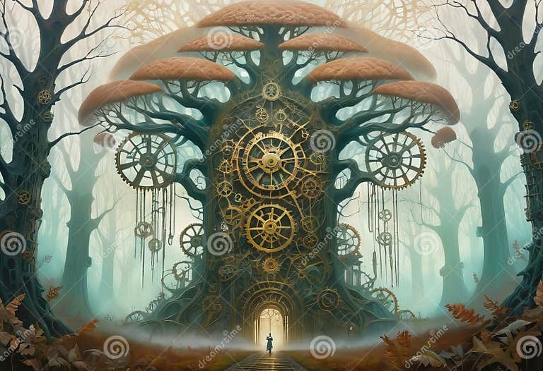 A Dazzling Ensemble of Mechanical Clockwork Trees Tower Stock ...