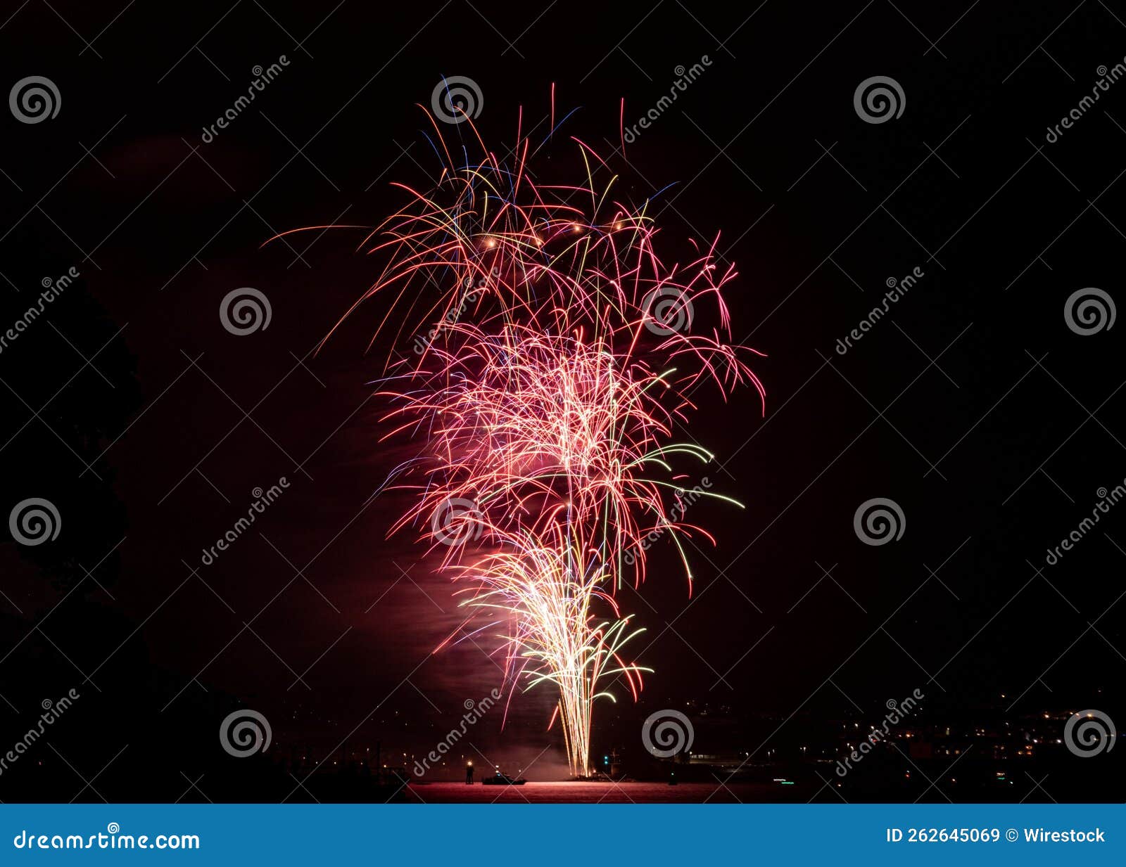 Dazzling Firework Explosion Over the Harbor at Night in Devon Plymouth ...