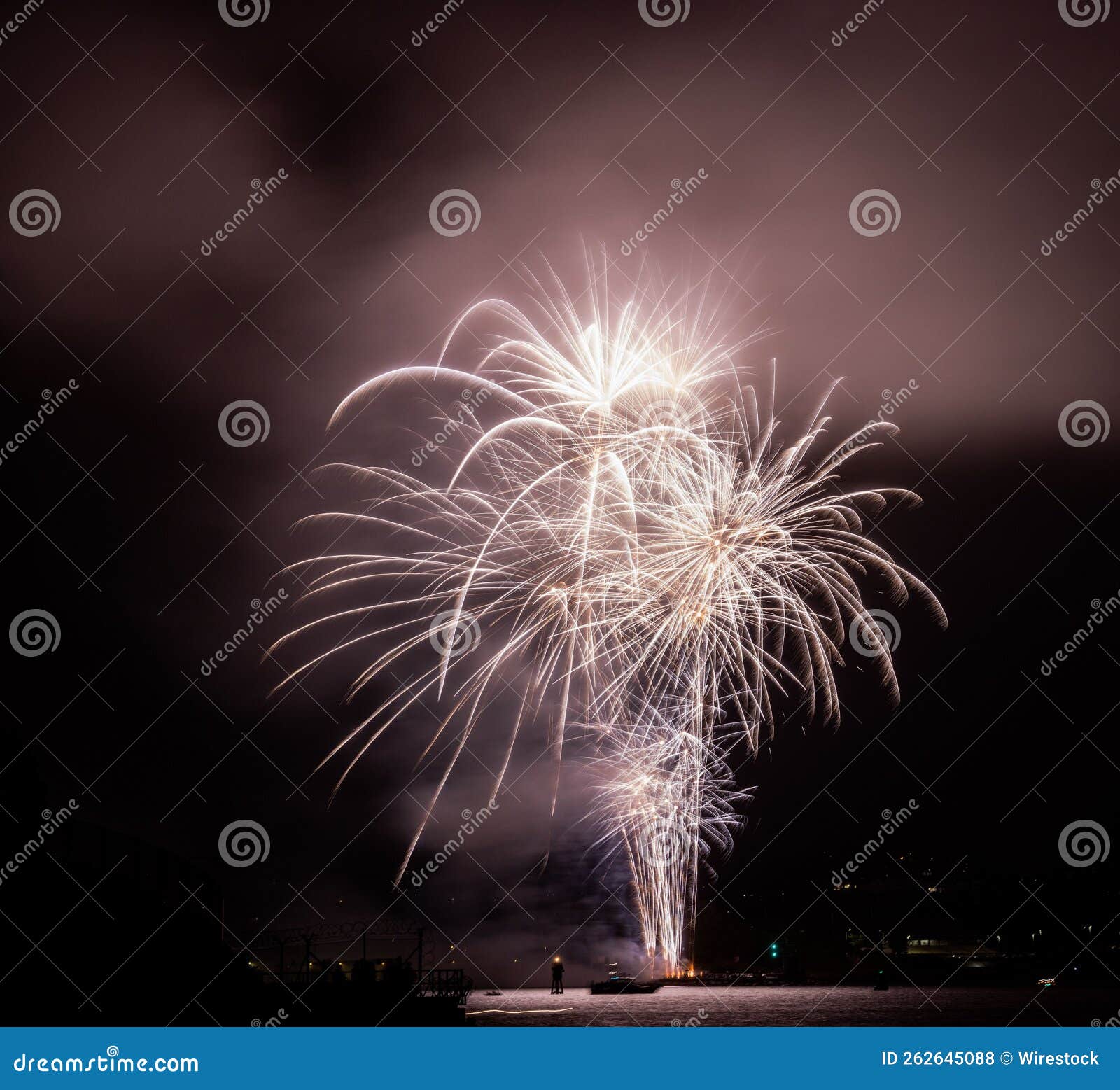 Dazzling Firework Explosion Over the Harbor at Night in Devon Plymouth ...