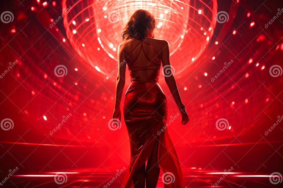 Dazzling Model in Shimmering Red Attire. Stock Illustration ... Dazzling Model in Shimmering Red Attire. Stock Illustration ...