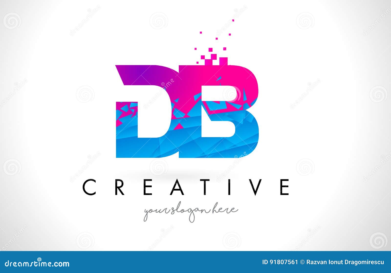 DB D B Letter Logo with Shattered Broken Blue Pink Texture Design ...