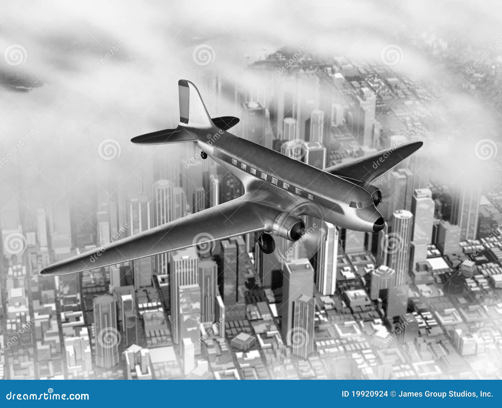 DC-3 Over City stock illustration. Illustration of flying - 19920924