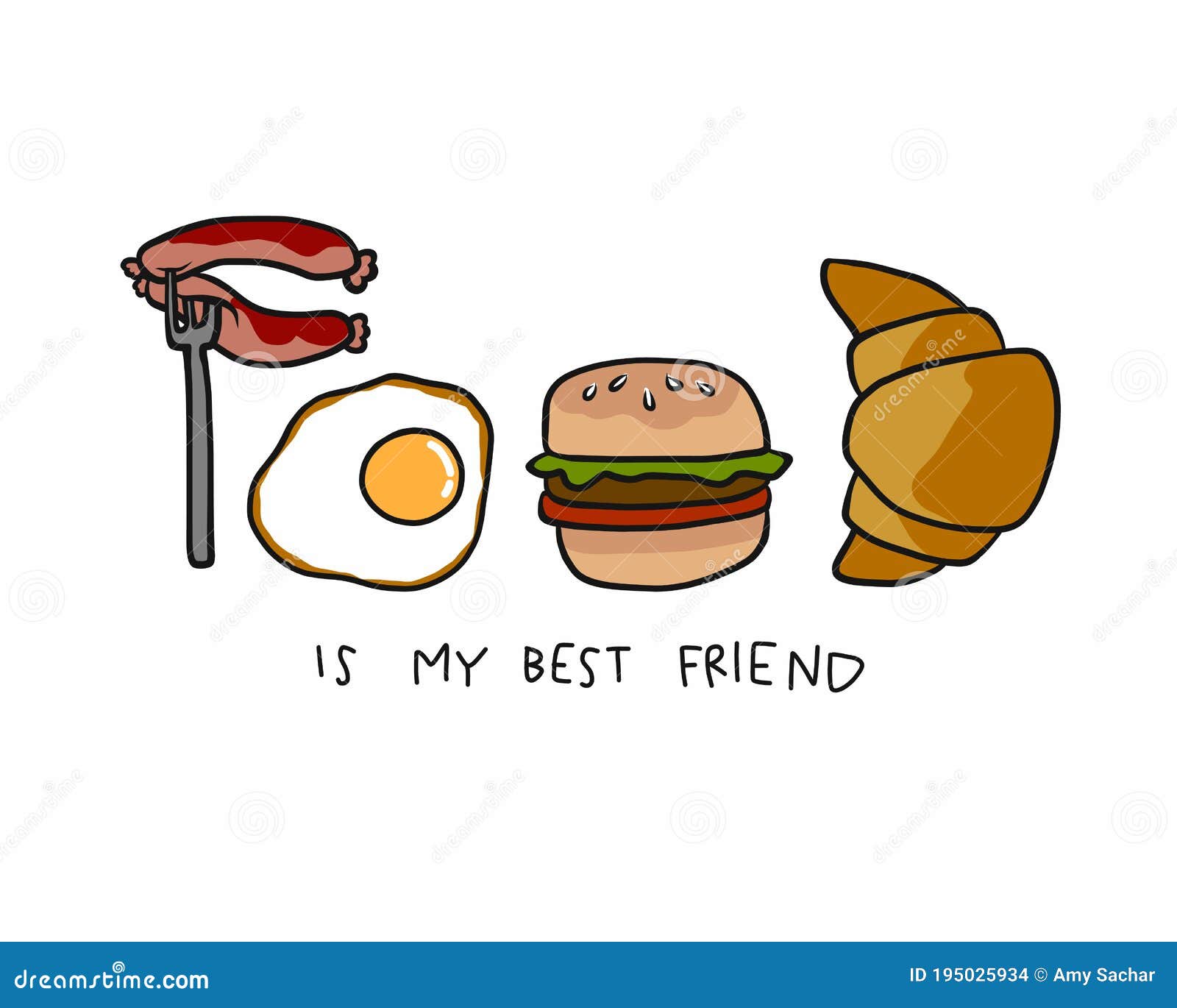 Food is My Best Friend Cartoon Vector Illustration Stock Vector ...