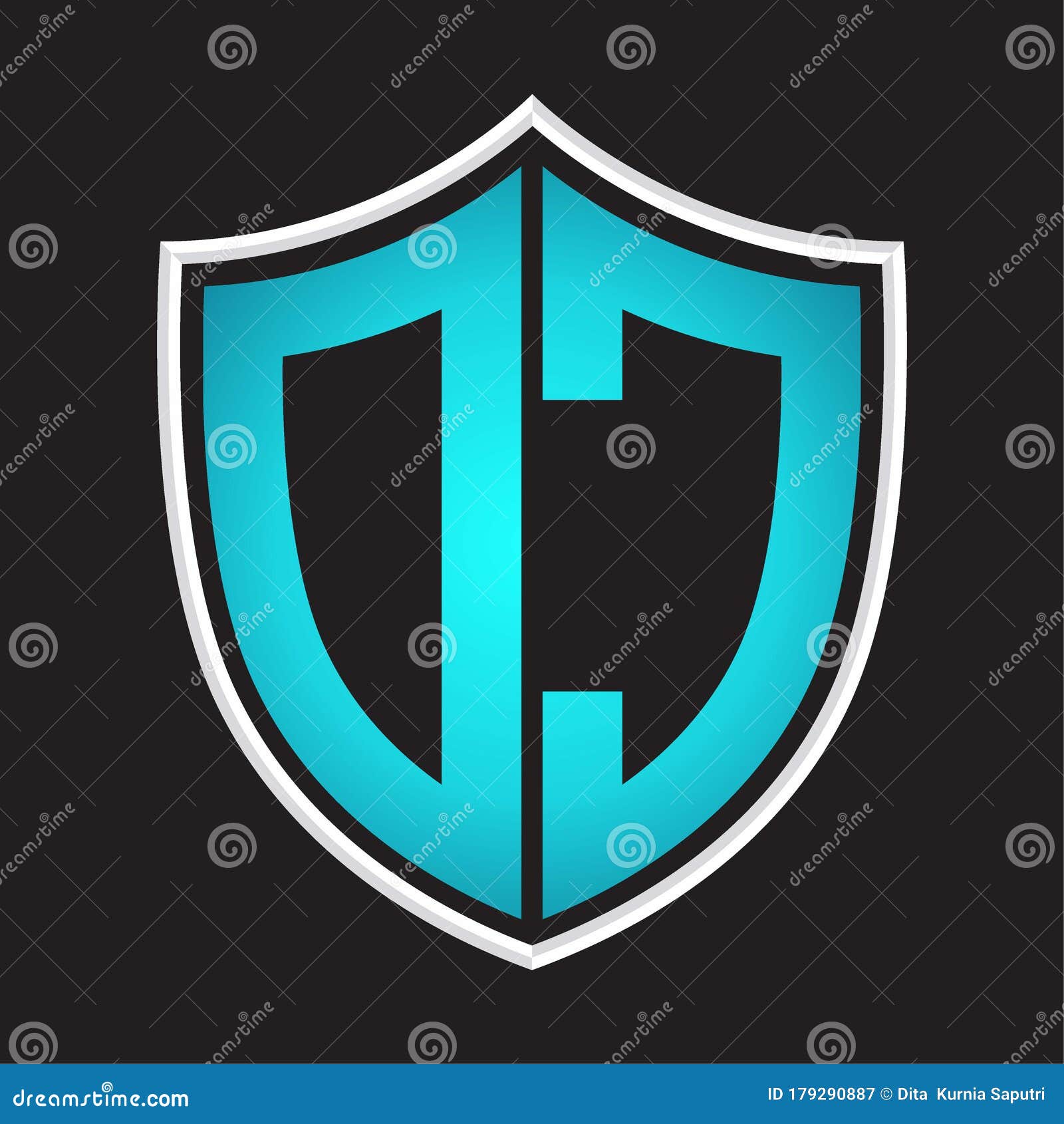 DC Logo Monogram with Shield Shape Isolated Blue Colors on Outline ...
