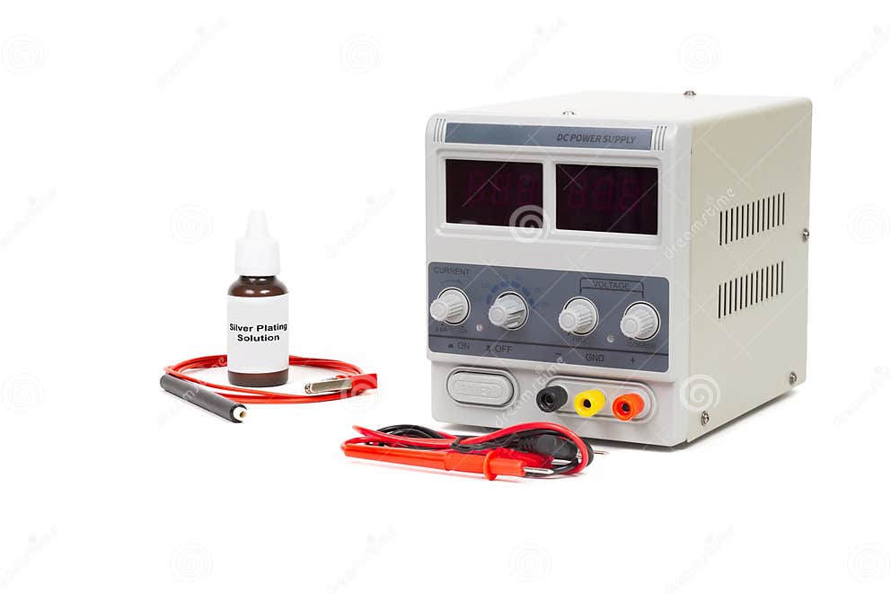 DC Power Supply with Silver Plating Solution on White Background Stock ...