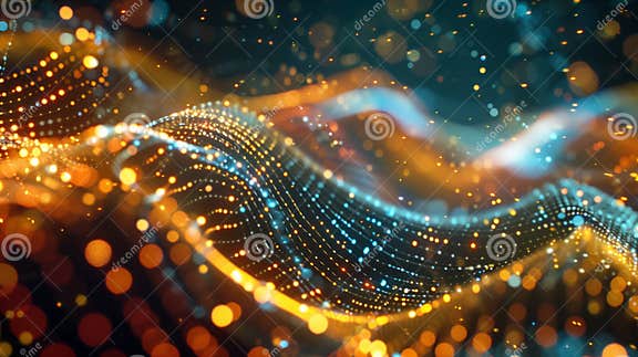 Dynamic and Abstract 3d Cg Illustration of Flowing Wires and Dots ...