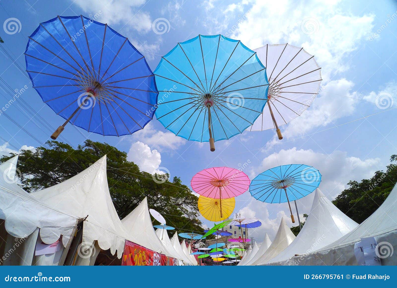 Colorful Umbrellas Hanging in the Sky Stock Image - Image of circle ...