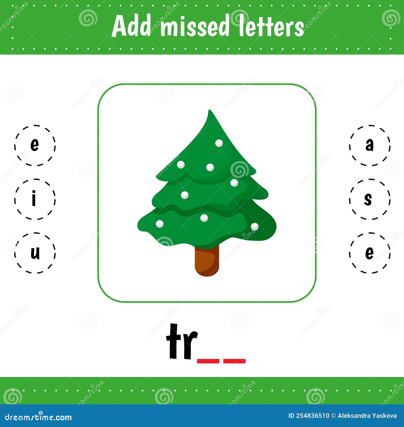 Add Missed Letters. Educational Worksheet. Learning Words. Tree Stock ...