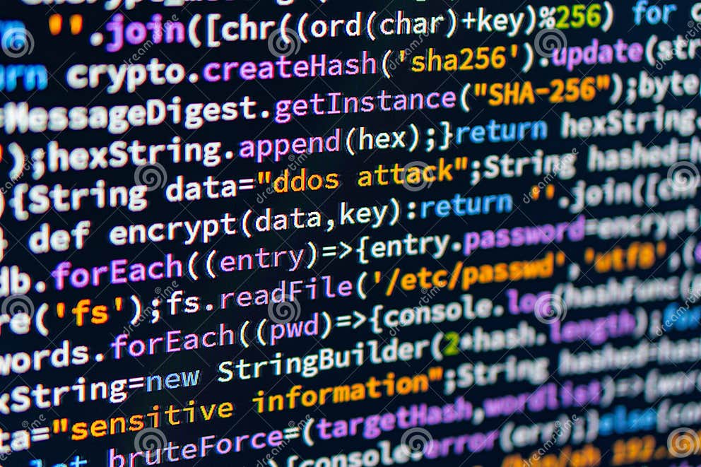 Ddos Attack Close Up View Of Colorful Code On A Computer Screen
