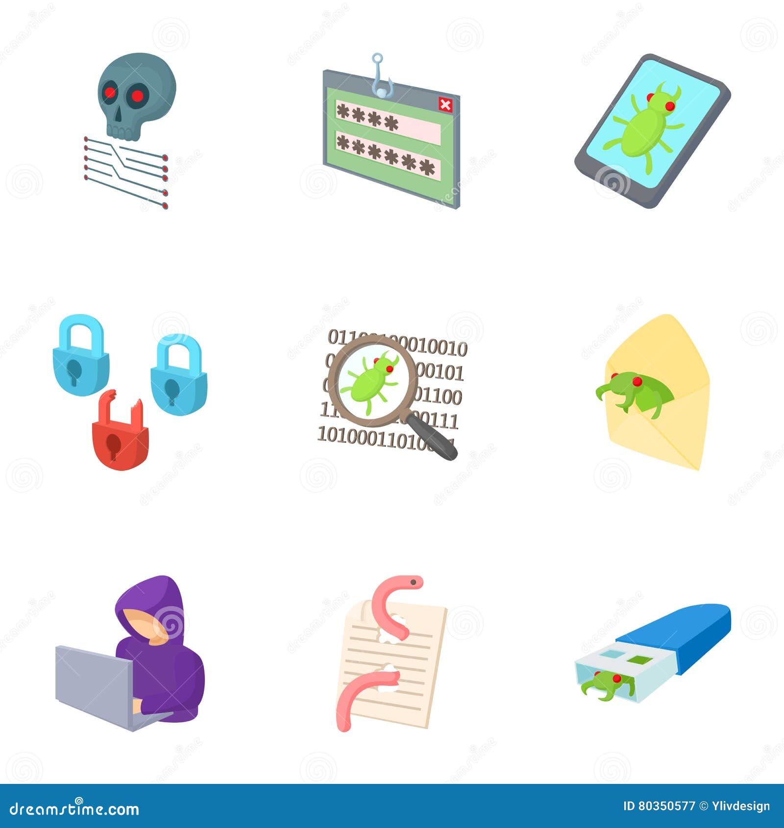 Ddos Attack Icons Set, Cartoon Style Stock Vector - Illustration of ...