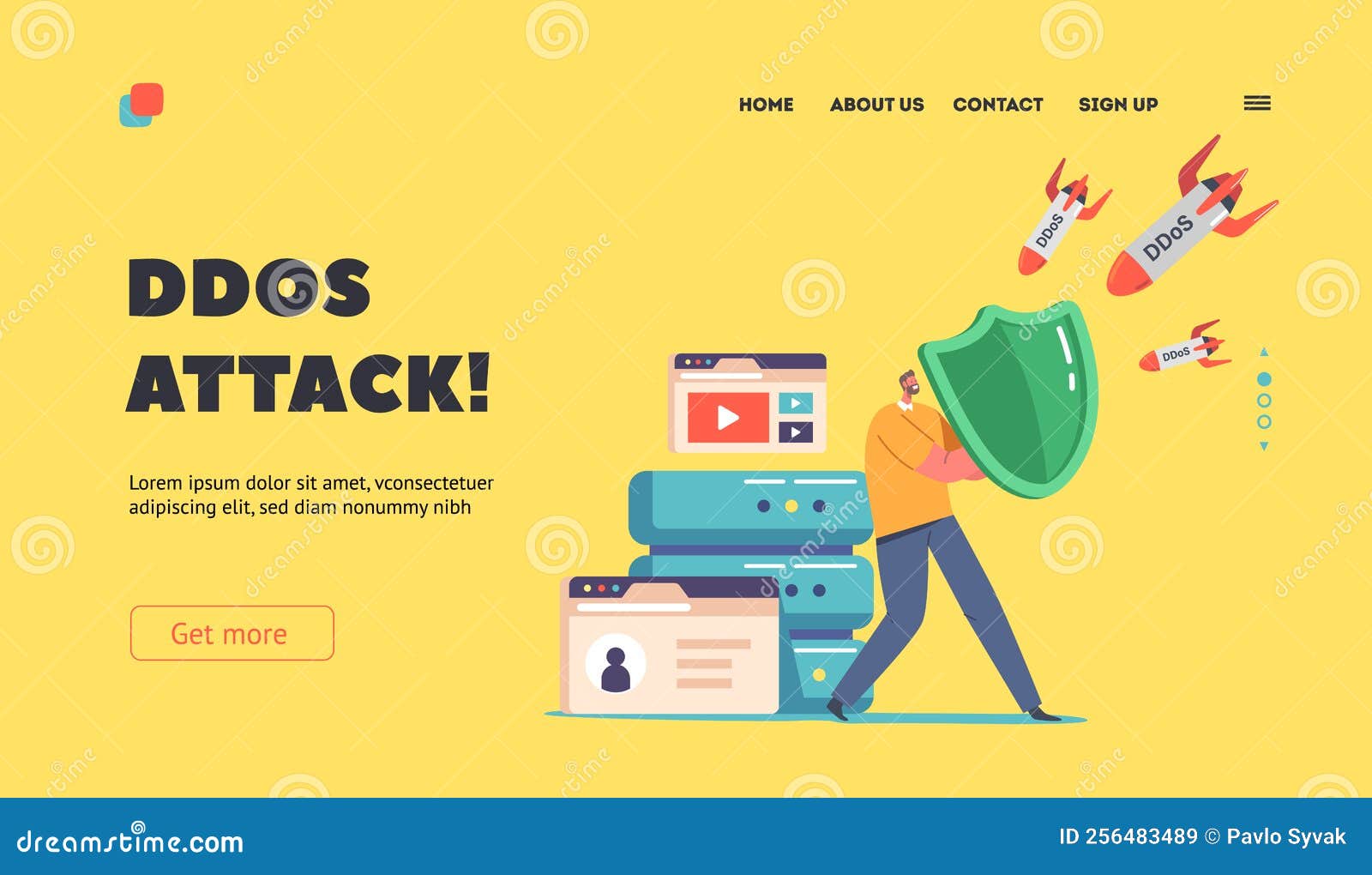 Ddos Attack Landing Page Template. Data Protection with Hosting Server ...