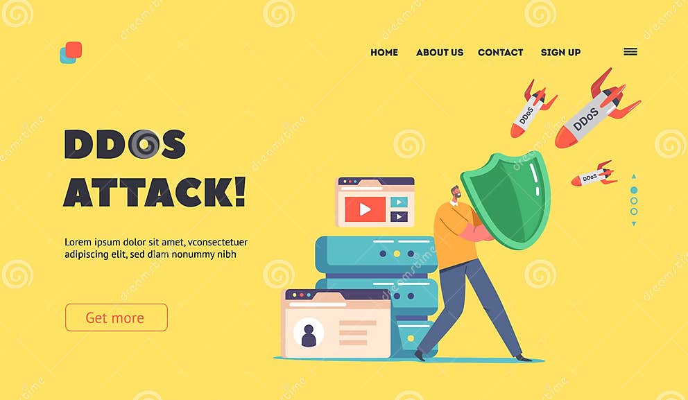 Ddos Attack Landing Page Template. Data Protection with Hosting Server ...