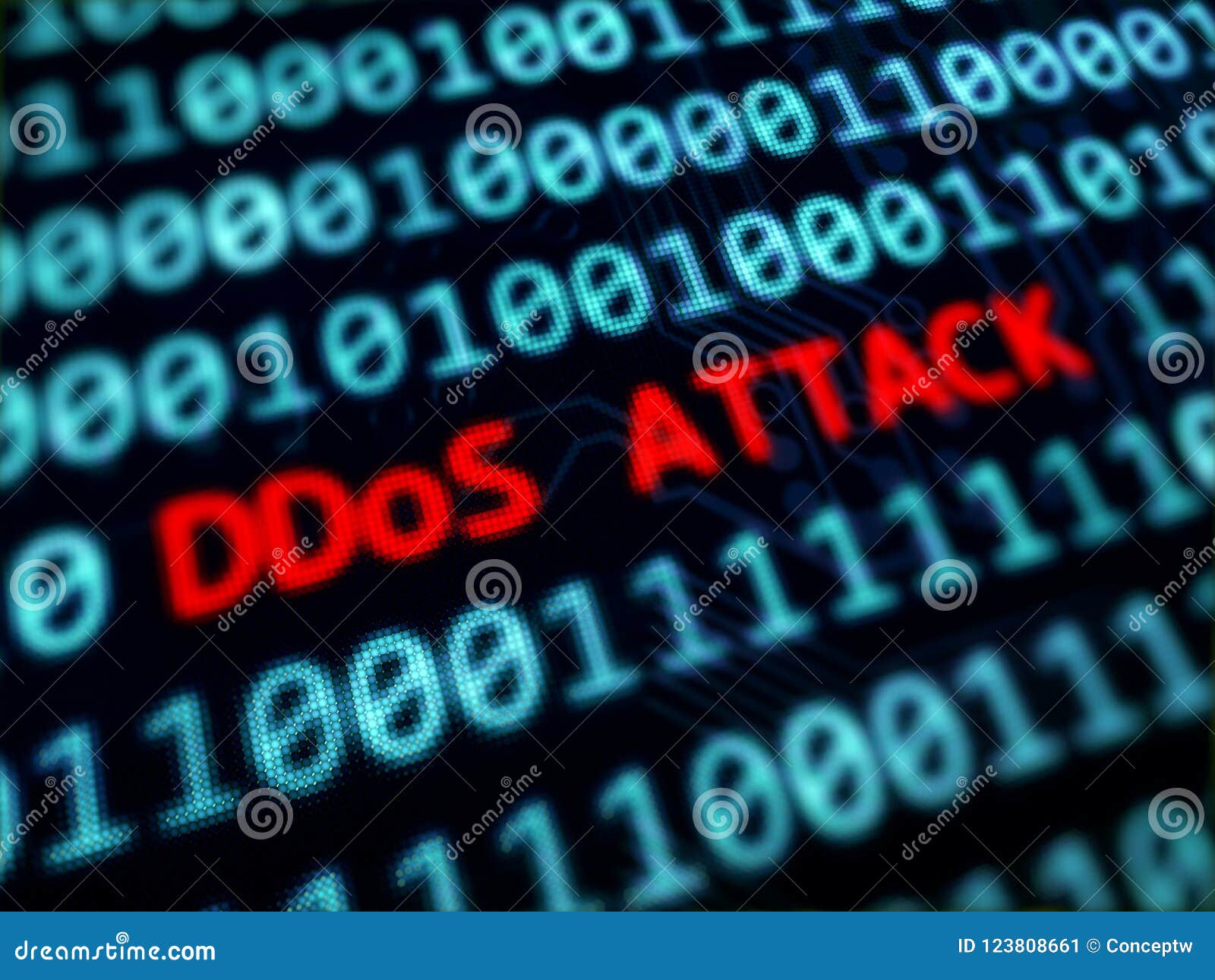 DDoS Attack Red Message on Computer Screen Stock Illustration - Illustration of text, binary ...