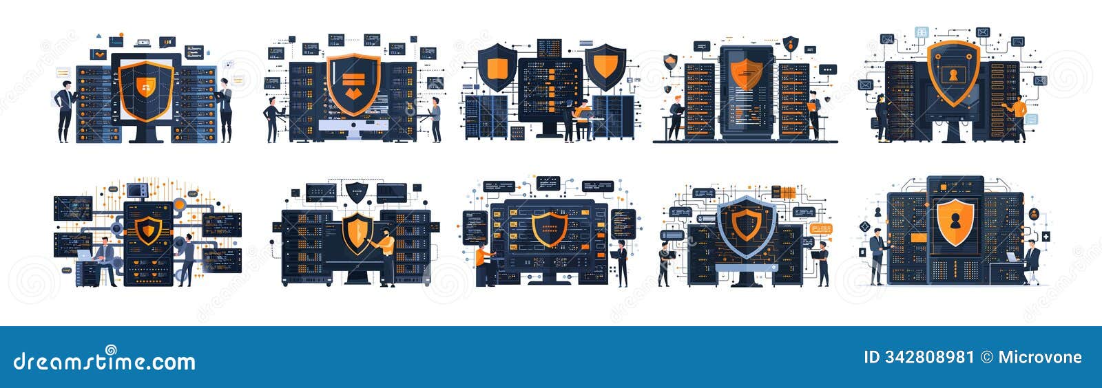 Cartoon Server Data Center Icon In Flat Style Isolated On White. Big ...