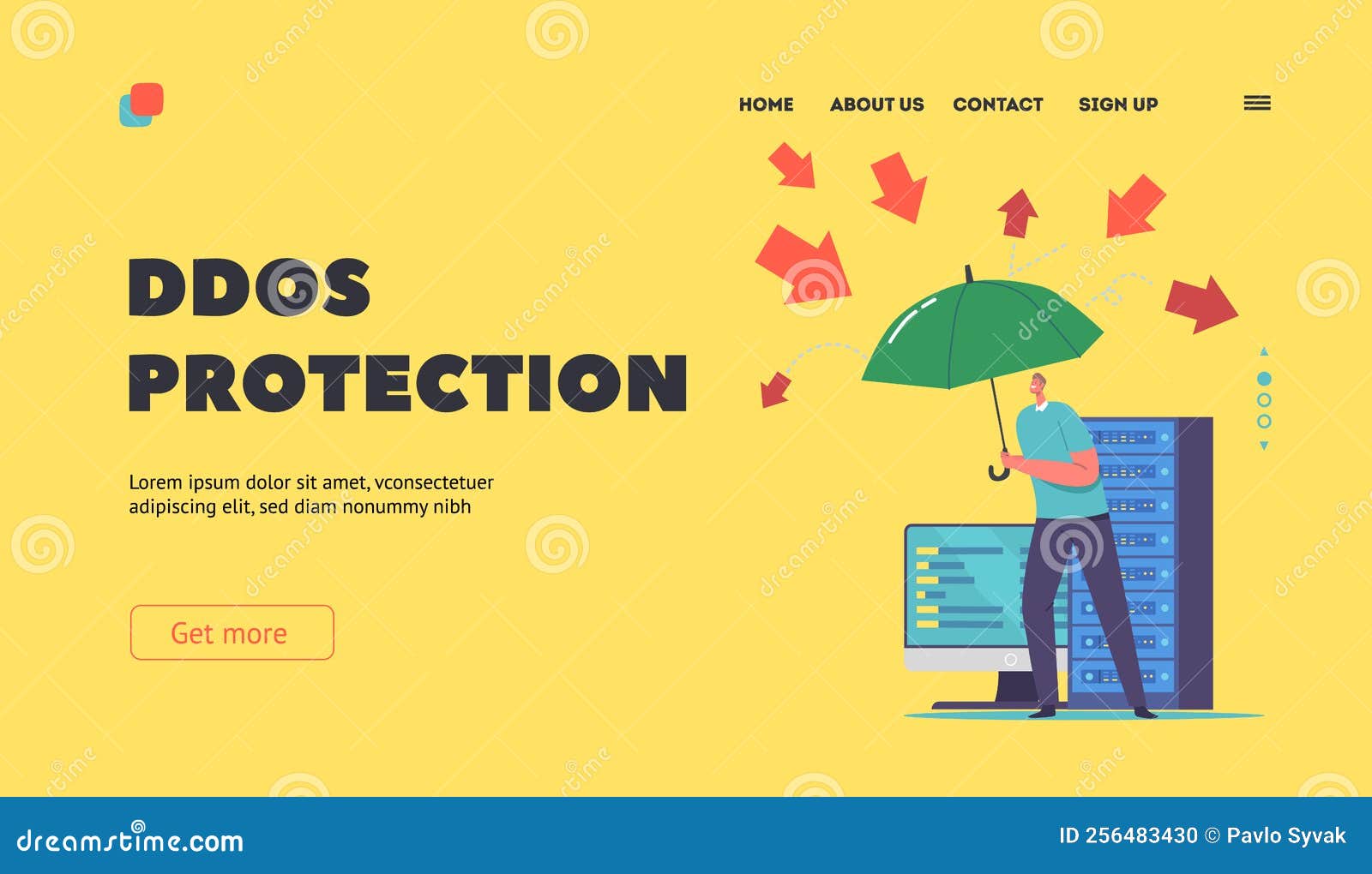 Ddos Protection Landing Page Template. Man with Umbrella Protect ...
