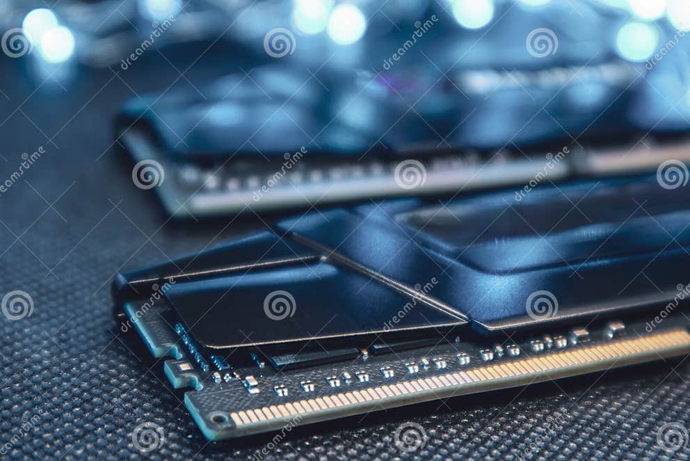 DDR4 DRAM Computer Memory Close-up in Blue Stock Photo - Image of ...