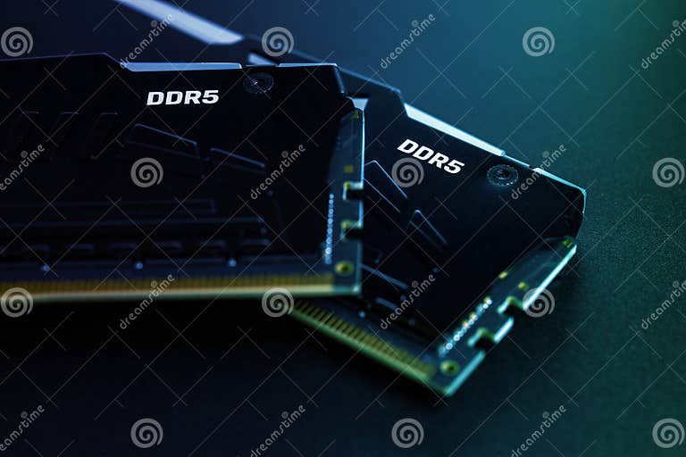 DDR5. Two Modern High-performance Memory Modules DDR5 RGB RAM on a ...