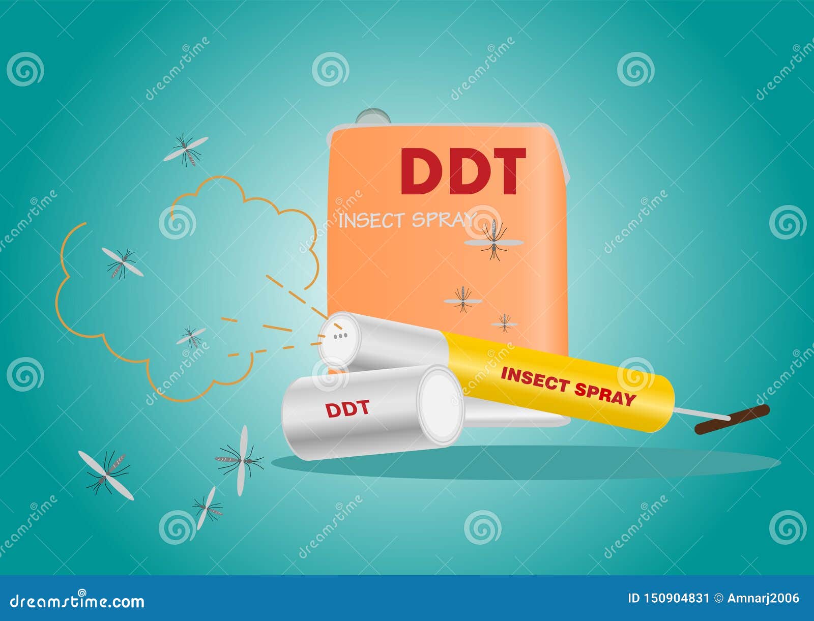 Insect Spray. Hand Drawn Vector Illustration. Mosquitoes, Caterpillar ...