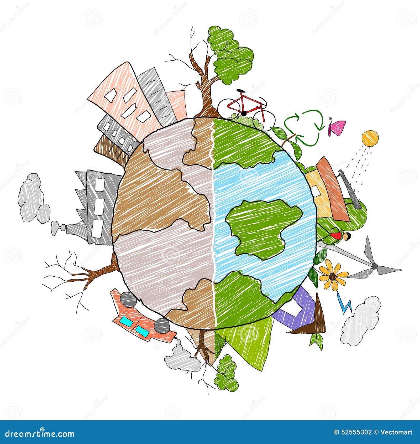 De Aarde Als Groen Milieu En Distructed Vector Illustratie ...