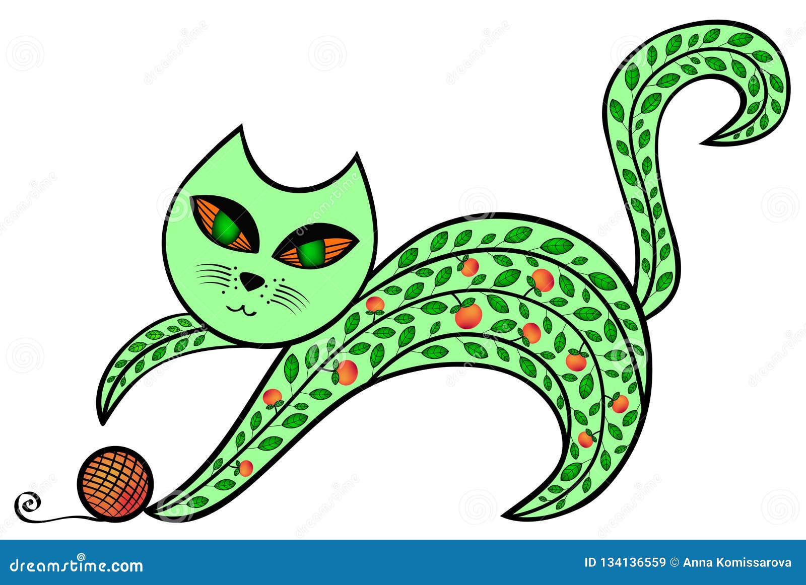 De Abstracte Groene Kat Speelt Met Een Bal Vector Illustratie ...