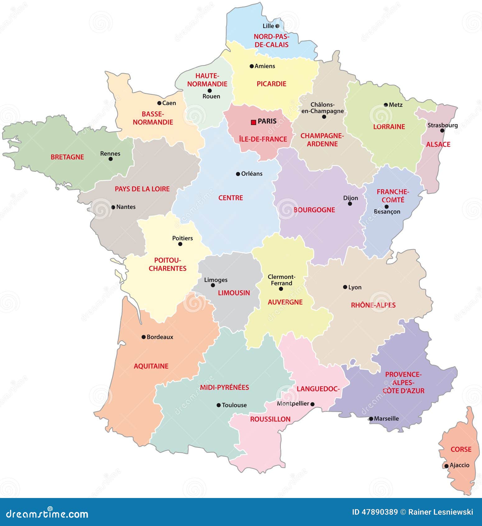 De Administratieve Kaart Van Frankrijk Vector Illustratie - Afbeelding ...
