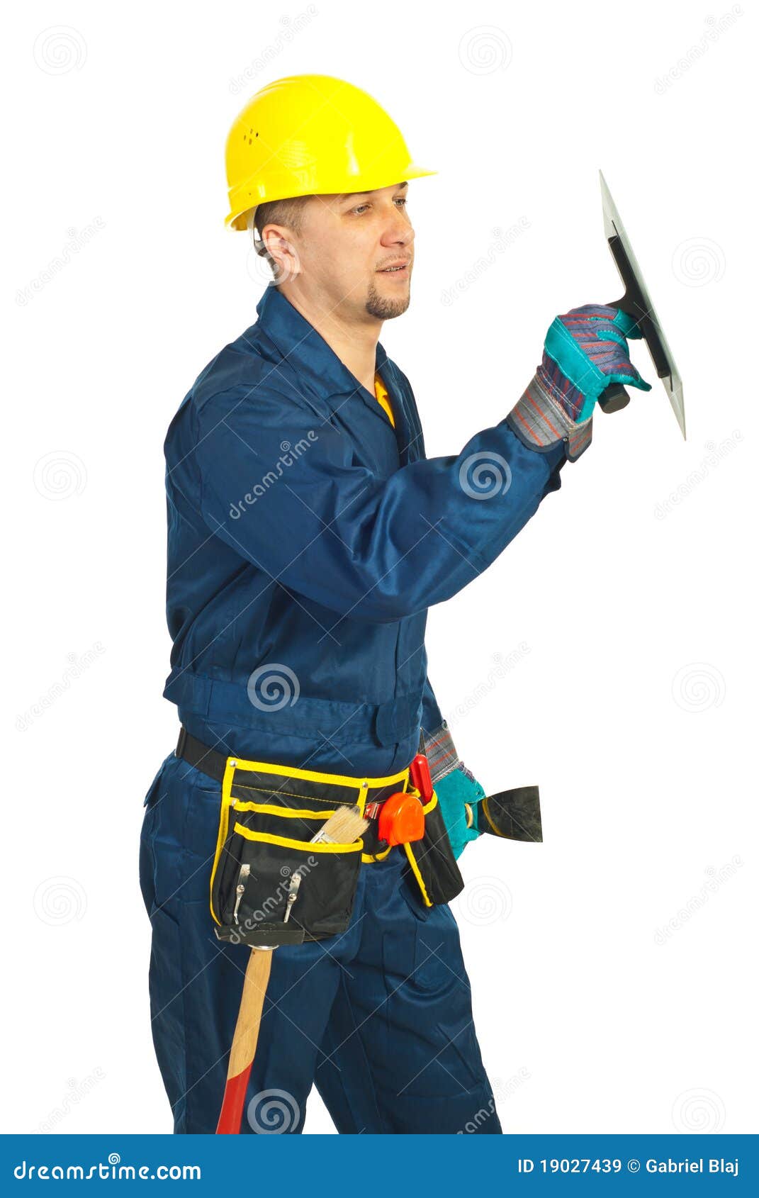 De Arbeider Die Van De Aannemer Met Ingekerft Werkt Stock Afbeelding ...