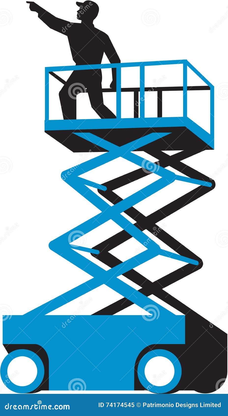 De Arbeider Van De Schaarlift Retro Richten Vector Illustratie ...