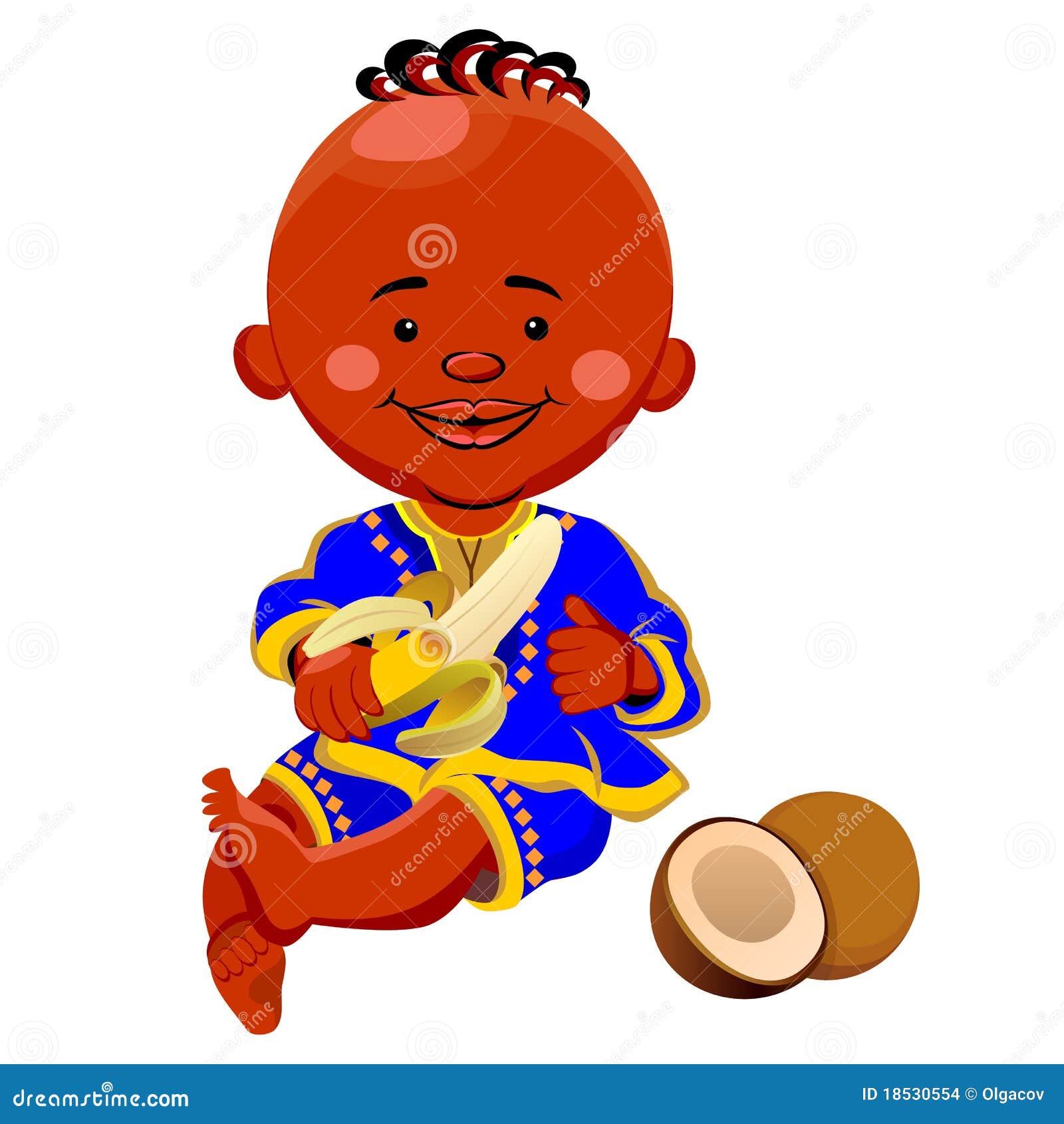 De baby eet een banaan vector illustratie. Illustration of zwart - 18530554