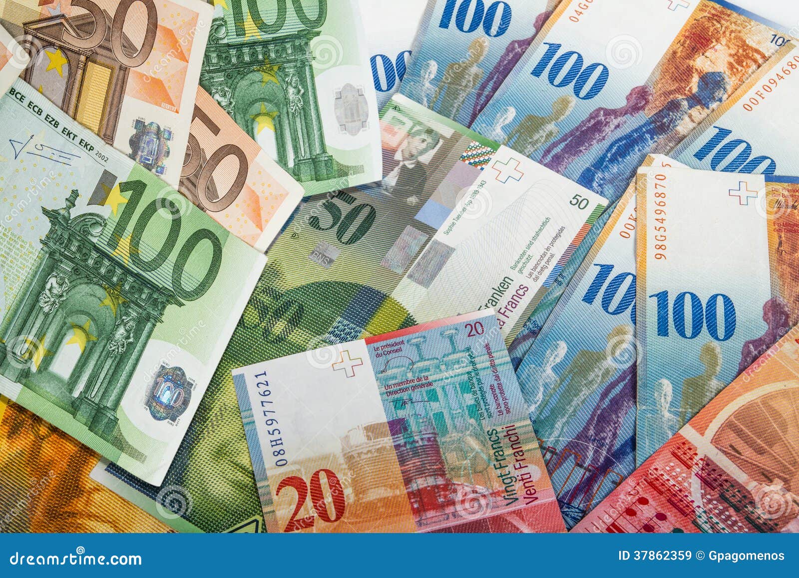 De Bankbiljetten Van Zwitser En De EU- Stock Afbeelding - Image of ...