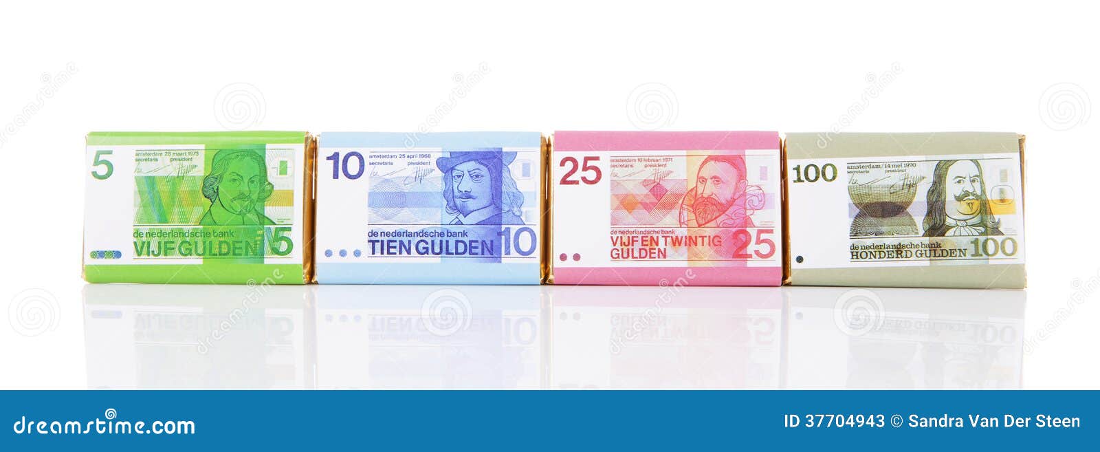 De Bars Van Het Chocoladegeld Met Oud Nederlands Geld Stock Afbeelding ...