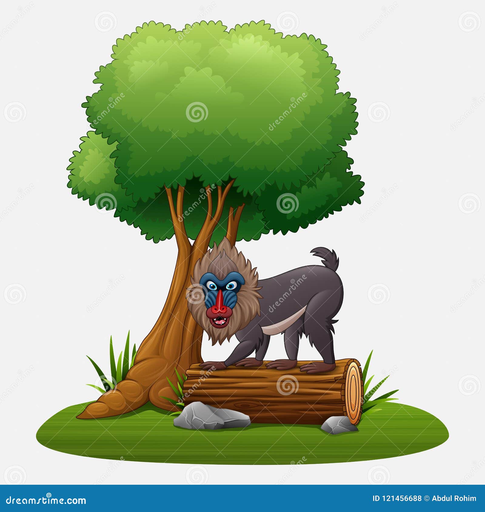 De Baviaan Van De Beeldverhaalmandril Onder Boom Stock Illustratie ...