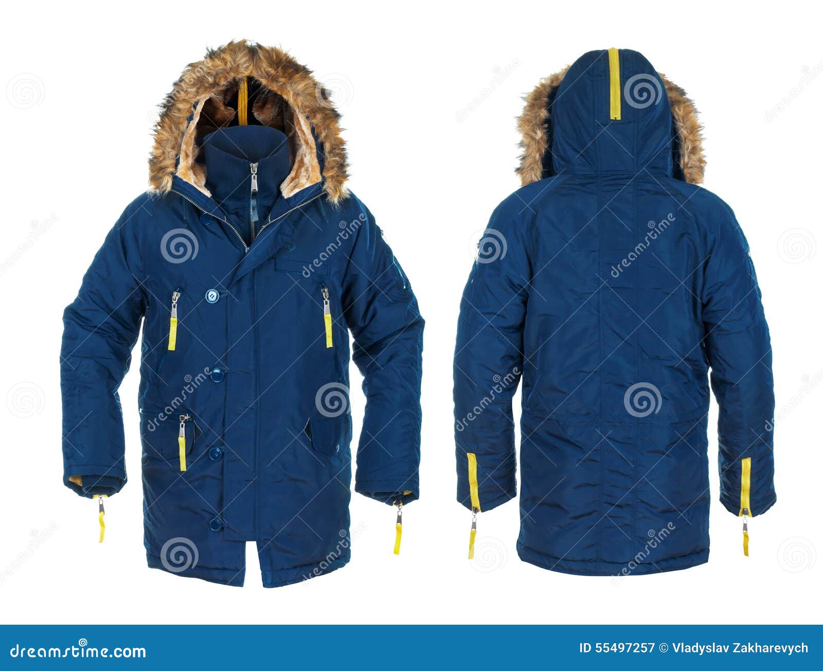 De Blazer Van Blauwe En Gele Mensen Met Bont Stock Afbeelding - Image ...