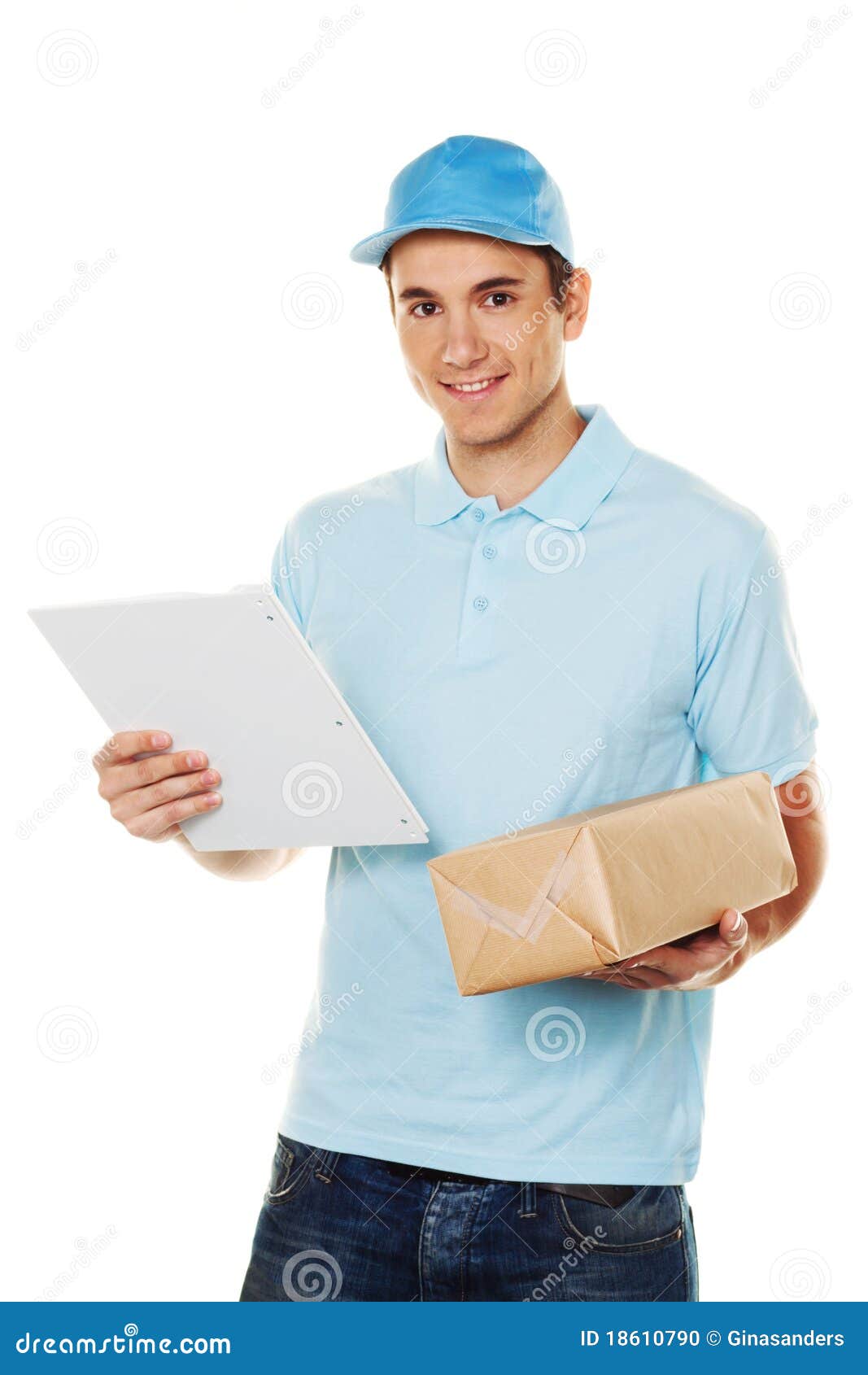 De Boodschapper Van De Boodschappersdienst Levert Pakket Stock Foto ...