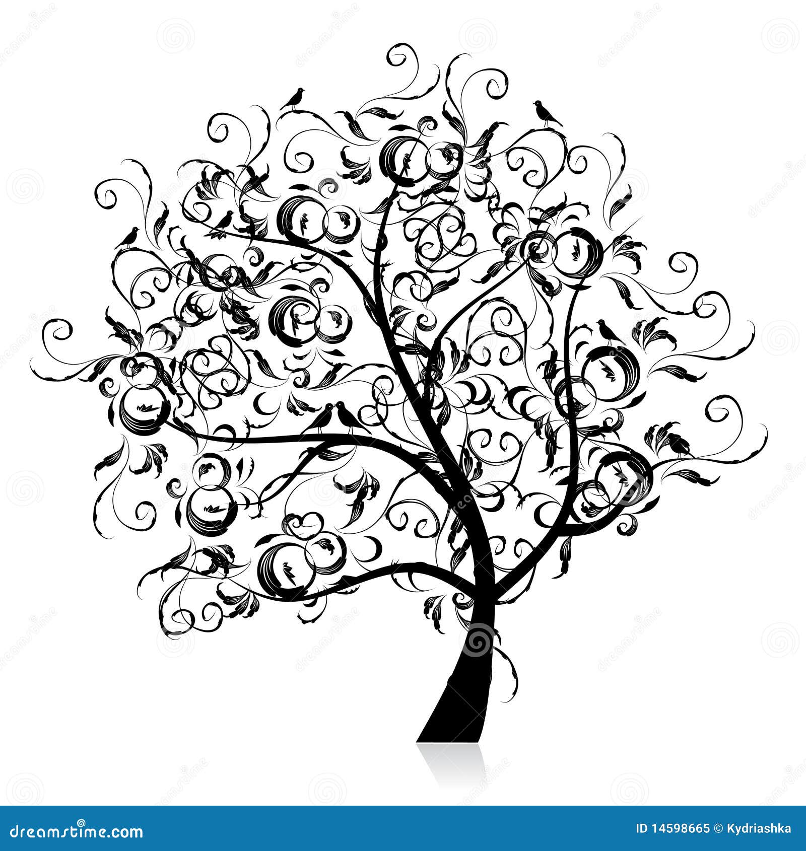 De Boom Mooi, Zwart Silhouet Van De Kunst Vector Illustratie ...