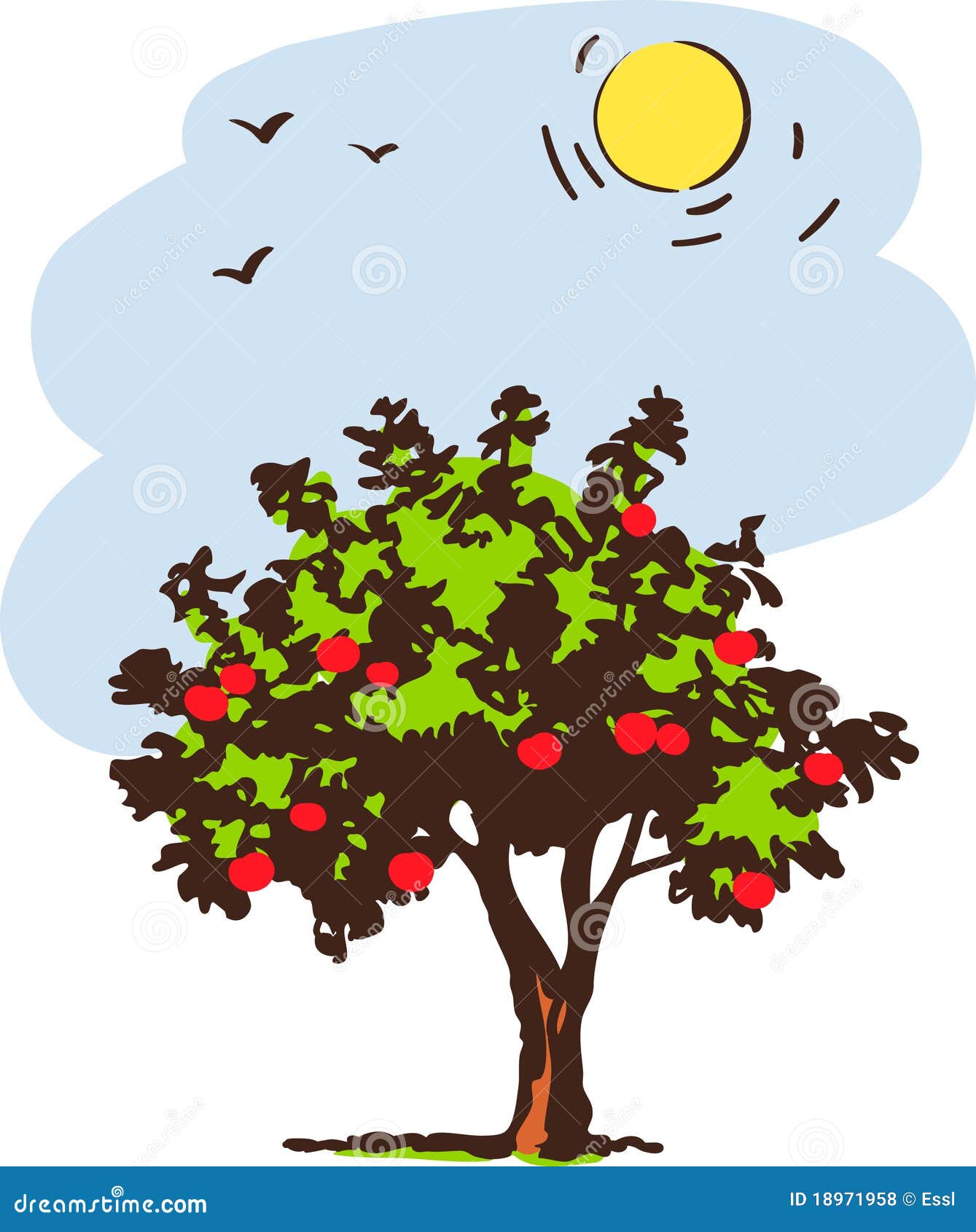 De Boom Van De Zomer Met Rode Appel Vector Illustratie - Illustration ...