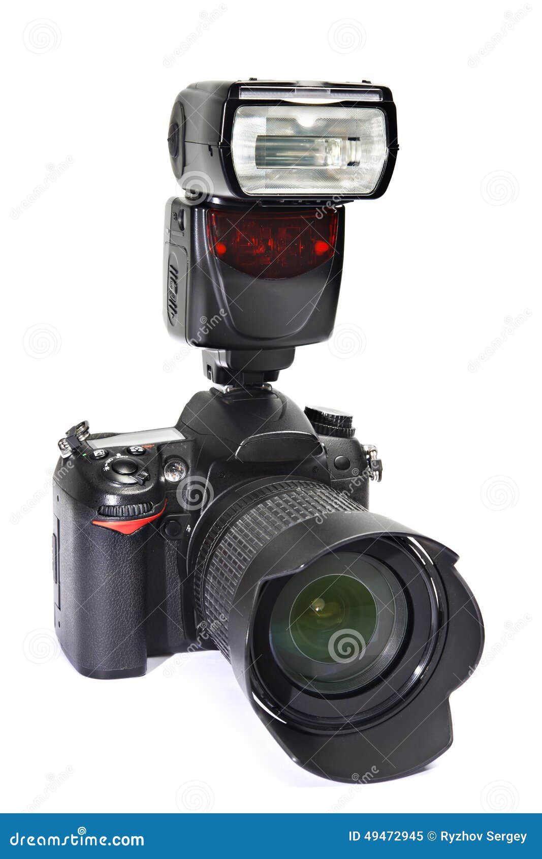 De Camera, De Lens En De Flits Van DSLR Stock Afbeelding - Image of ...