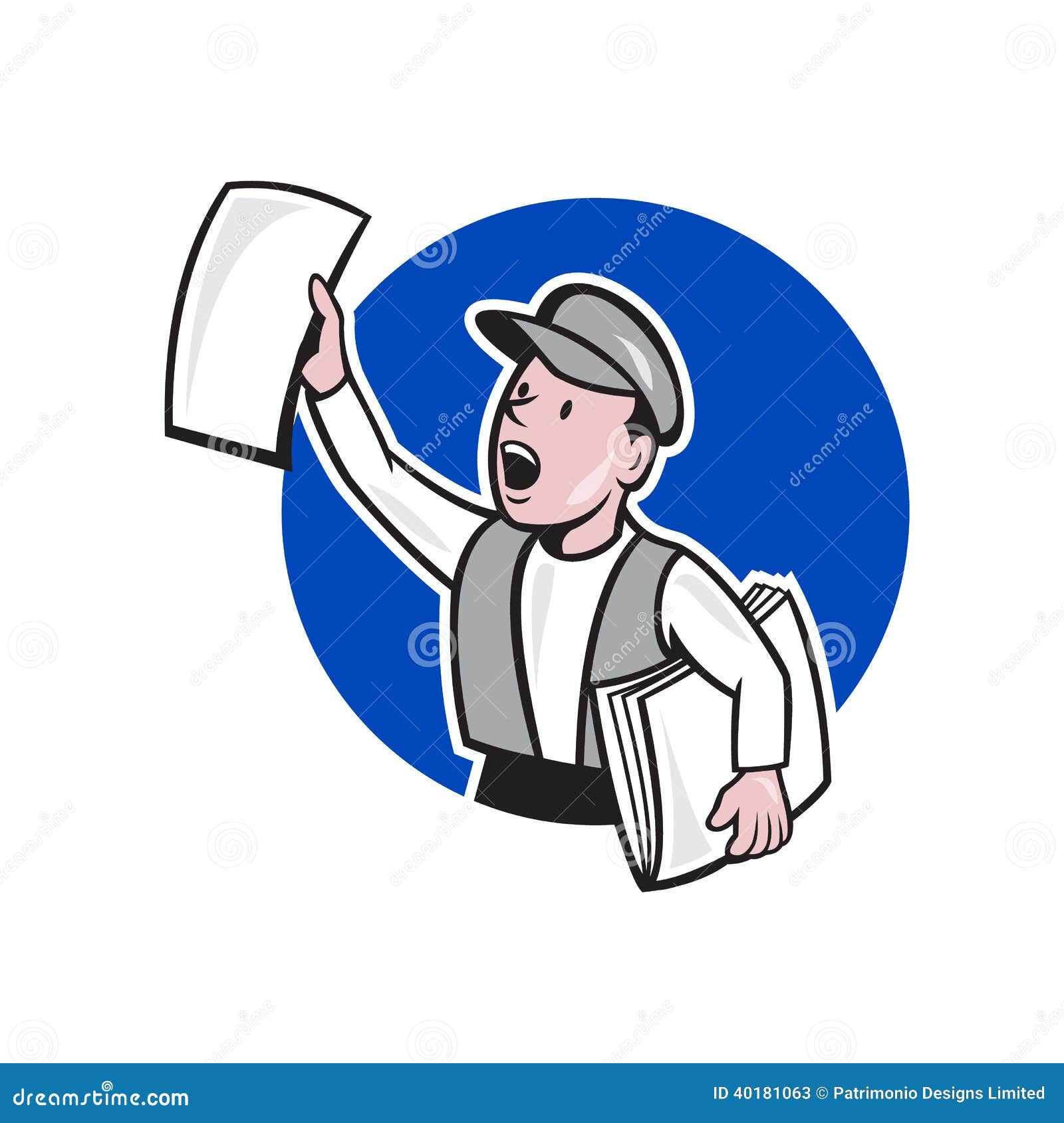 De Cirkelbeeldverhaal Van De Krantenverkoper Verkopend Krant Vector ...