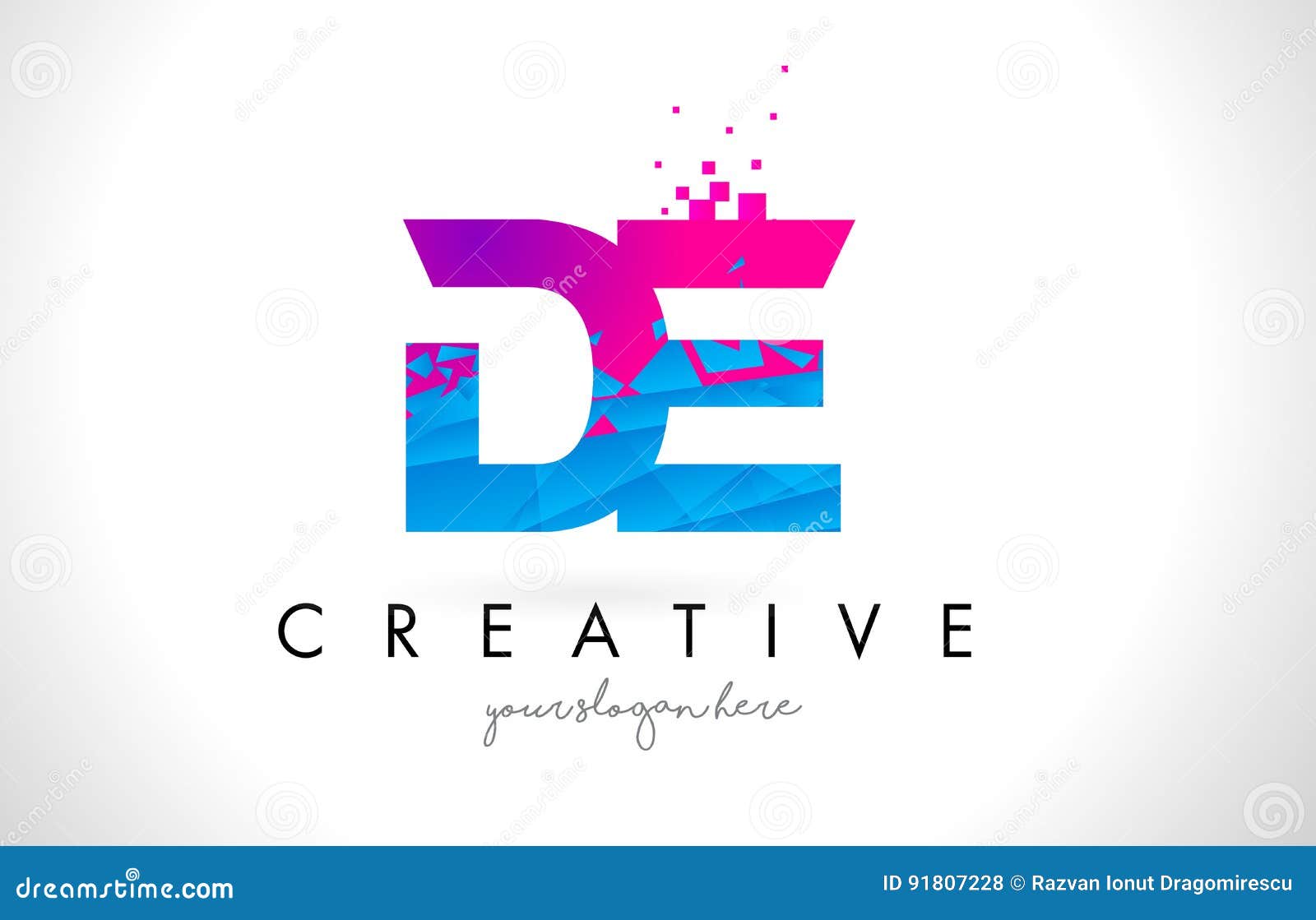DE D E Letter Logo with Shattered Broken Blue Pink Texture Design ...