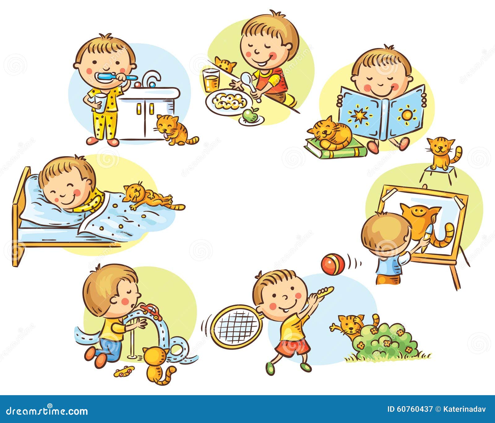De Dagelijkse Activiteiten Van Weinig Jongen Vector Illustratie ...