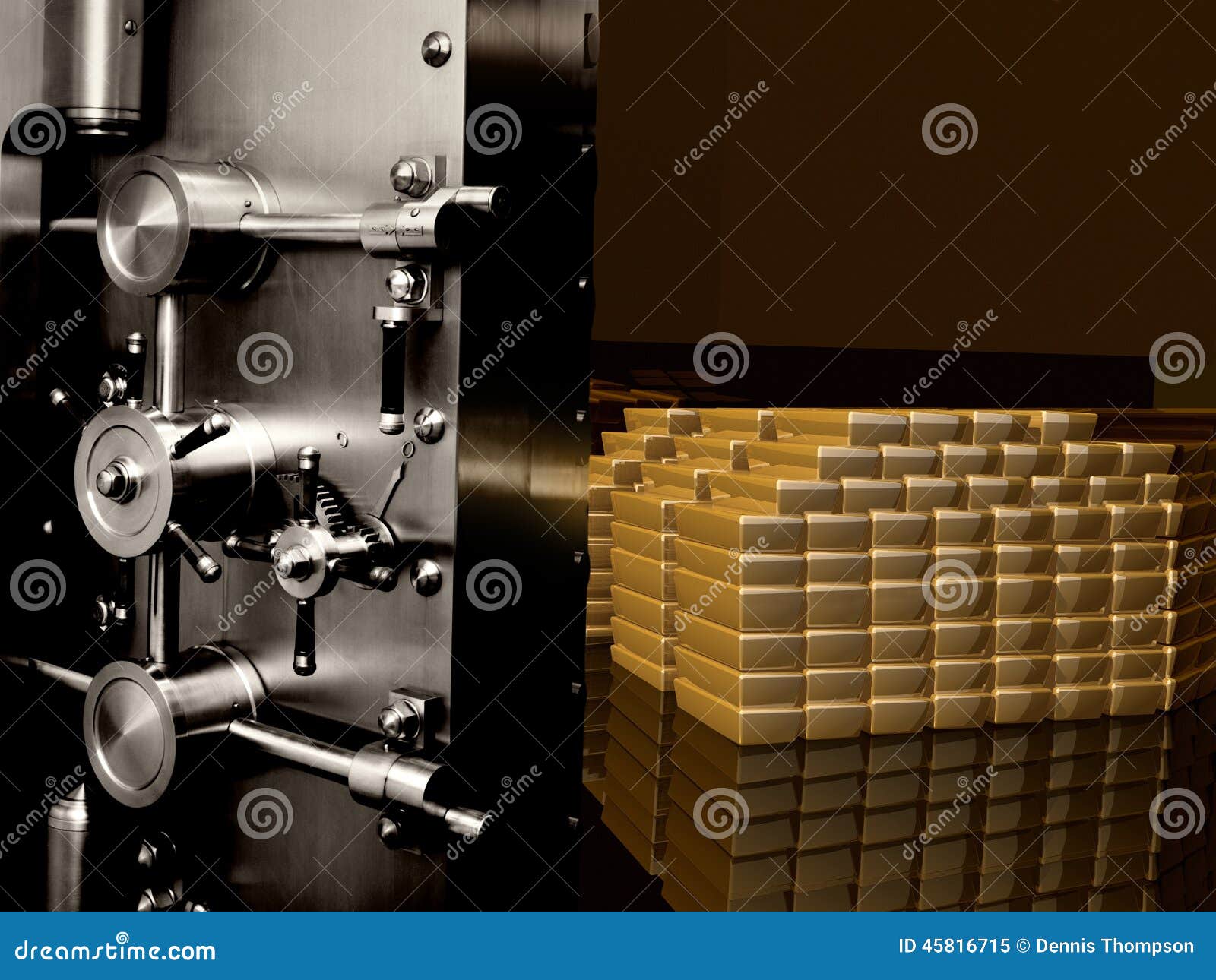 DE DEUR VAN DE BANKkluis MET GOUDSTAVEN Stock Afbeelding - Image of ...
