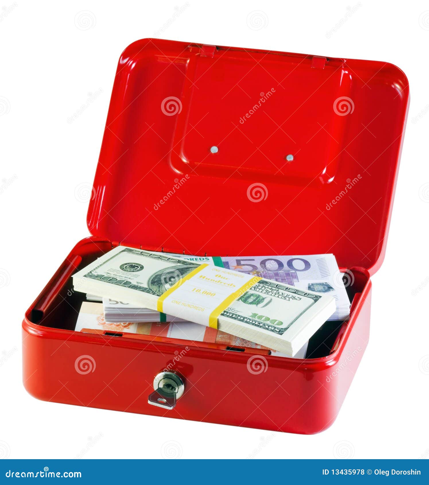 De Doos Van Het Metaal Met Bundels Van Geld Stock Foto - Image of ...