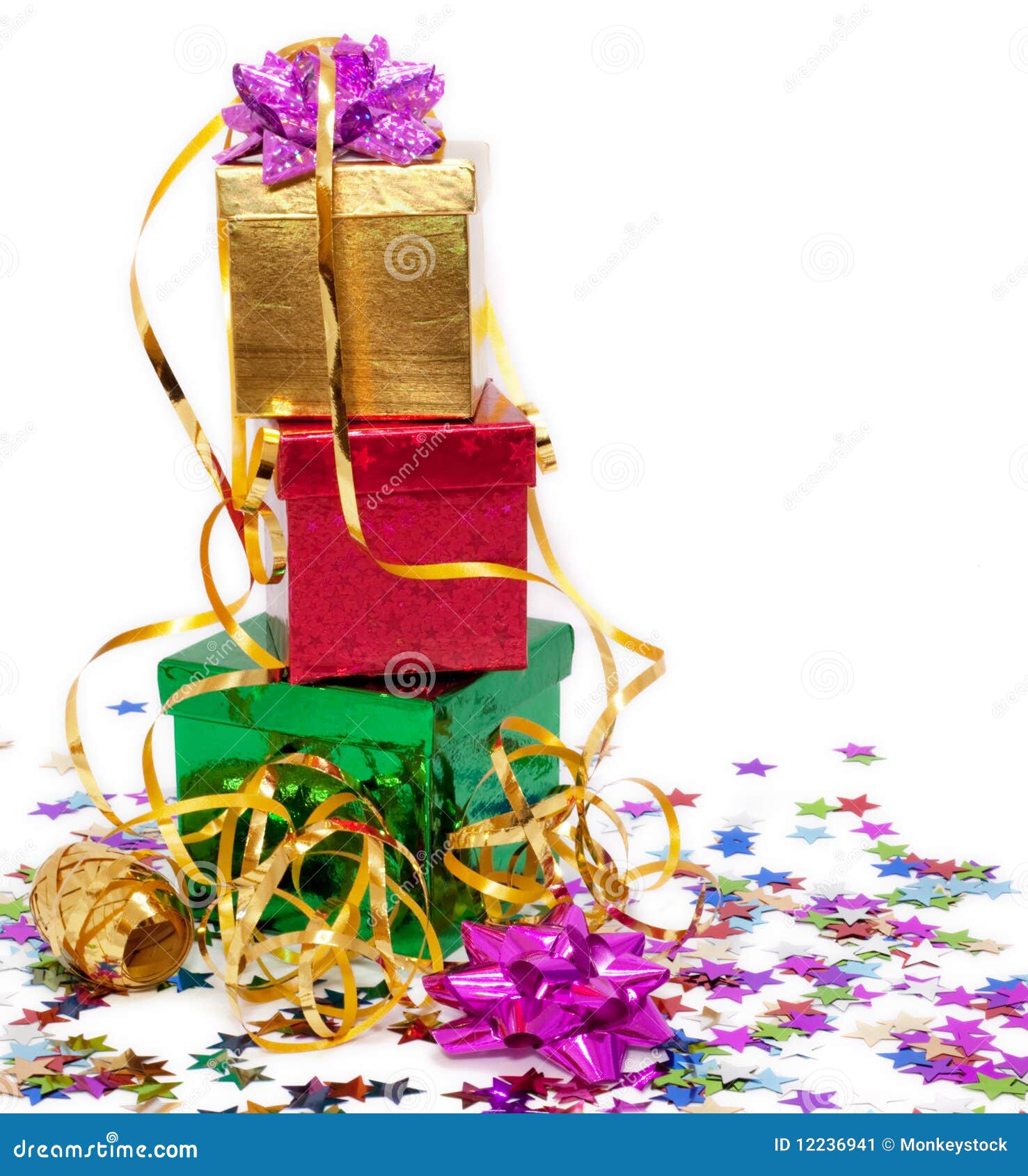 De Dozen Van De Gift En Gouden Lint Stock Afbeelding - Image of goud ...