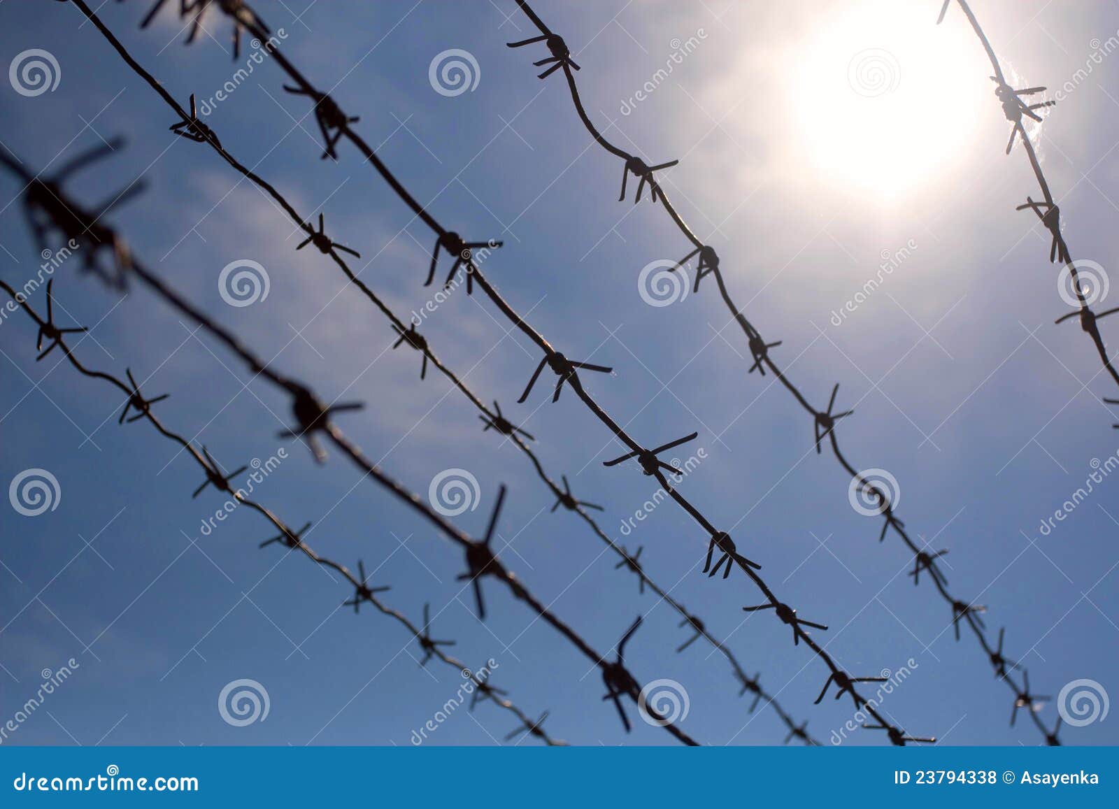 De Draad Van De Weerhaak Met Zon Stock Foto - Image of beveilig ...