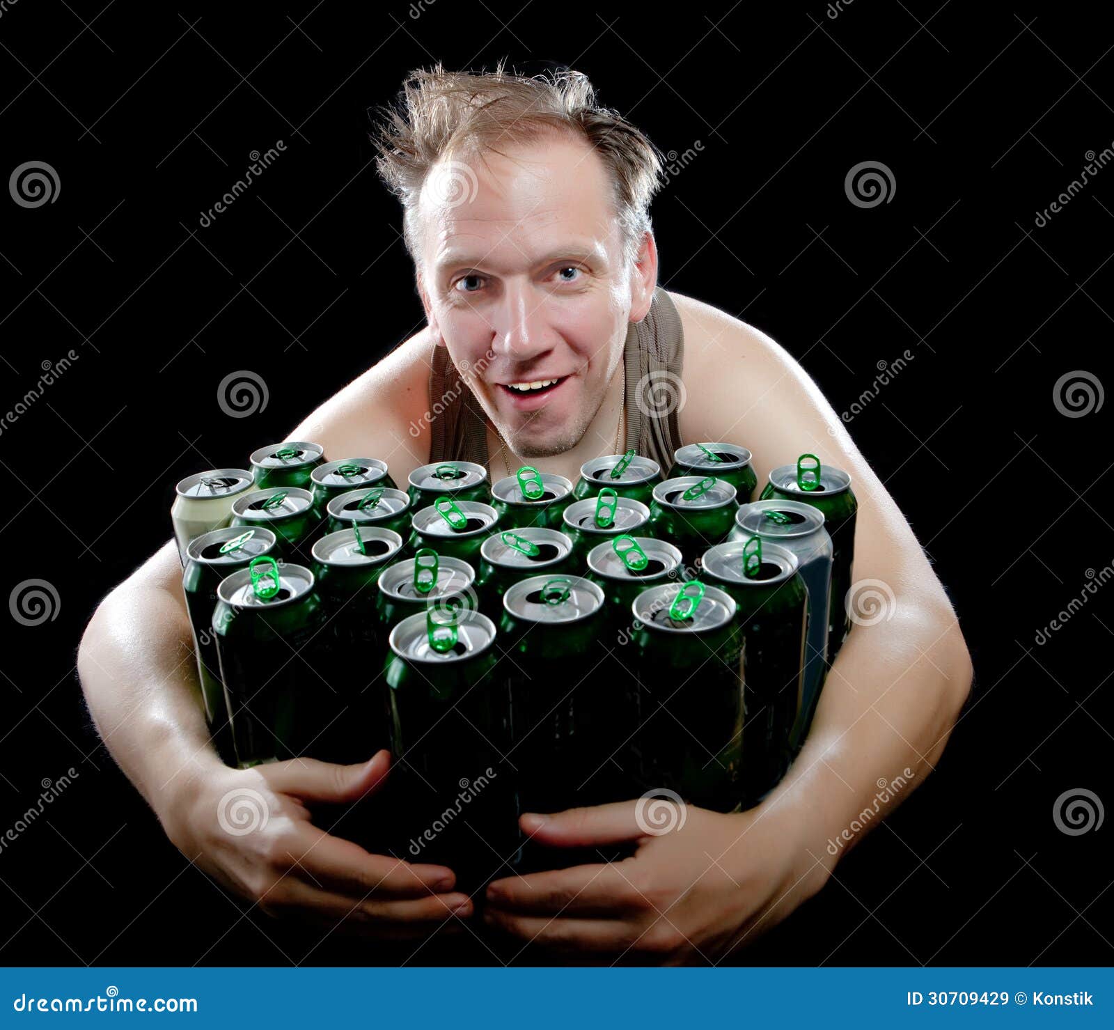 De Dronken Man En is Heel Wat Lege Bierblikken Stock Afbeelding - Image ...