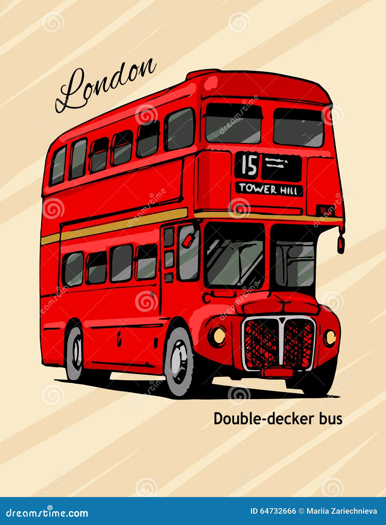De Dubbeldekker Hand-drawn Rode Bus Van Londen Vector Illustratie ...